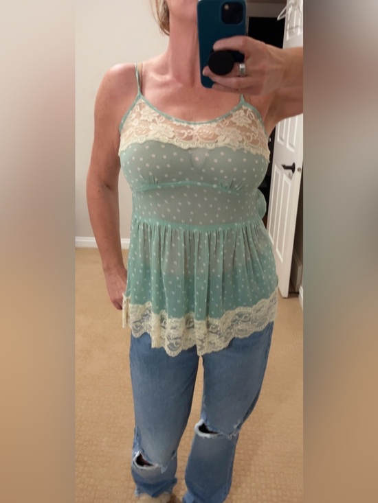 American Rag | Tops | New American Rag Mint Green Polka Dot Lace Trim ...